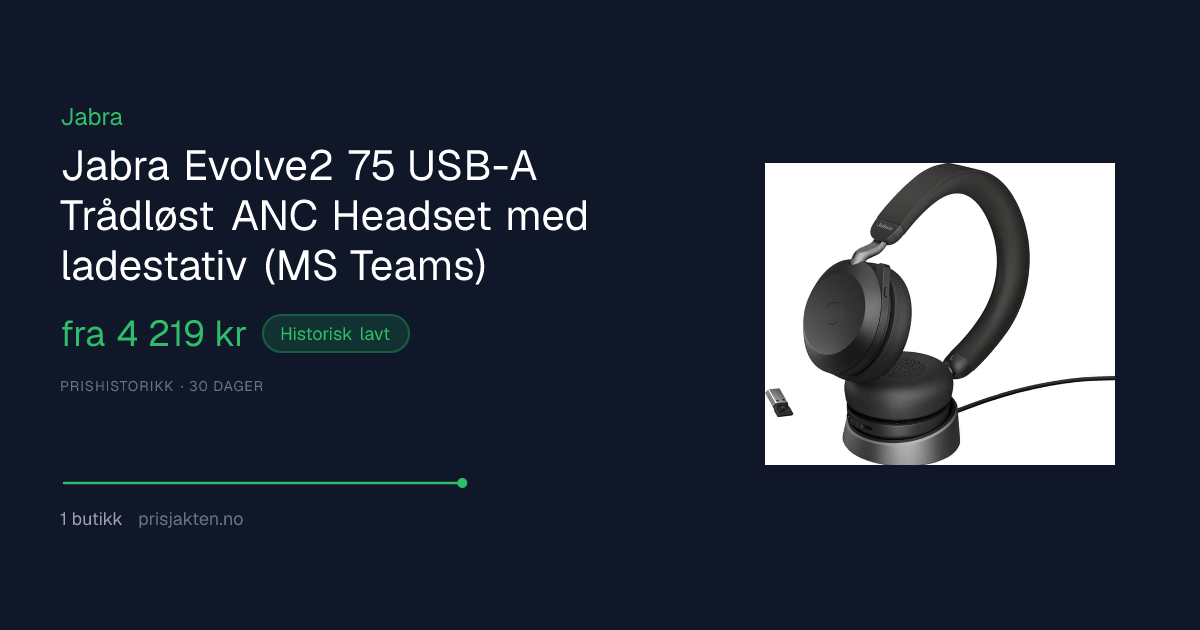 Jabra Evolve2 75 USB-A Trådløst ANC Headset med ladestativ (MS Teams ...